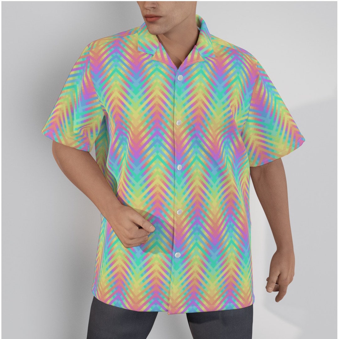 Psychedelic Rainbow Button Down Hawaiian Party Shirt, Trippy Shirt for ...