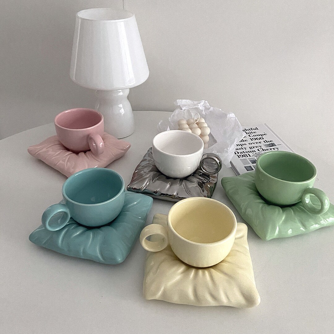 Cozy Pillow Cup & Saucer Pastel Mugs, Cute Pillow Cups, Popular Ceramic ...
