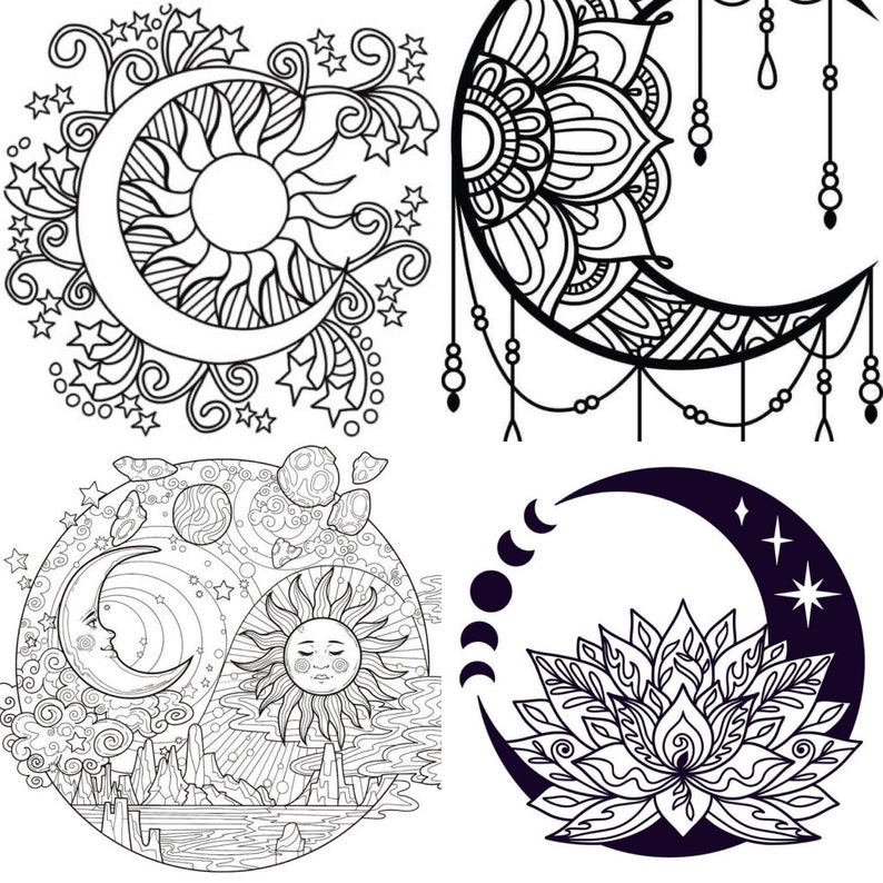 Moon Themed Digital Coloring Pages - Etsy