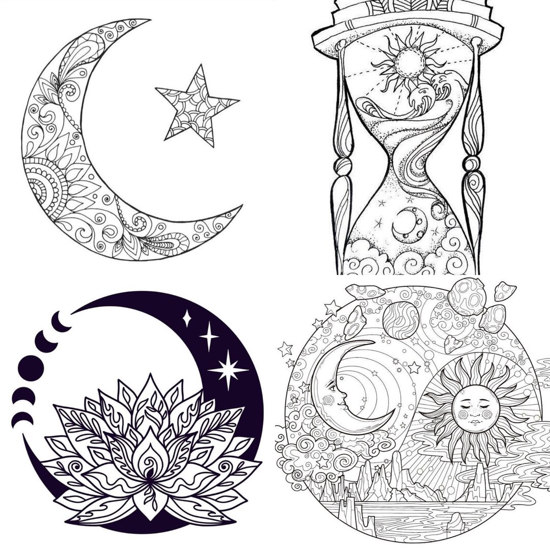 Moon Themed Digital Coloring Pages - Etsy