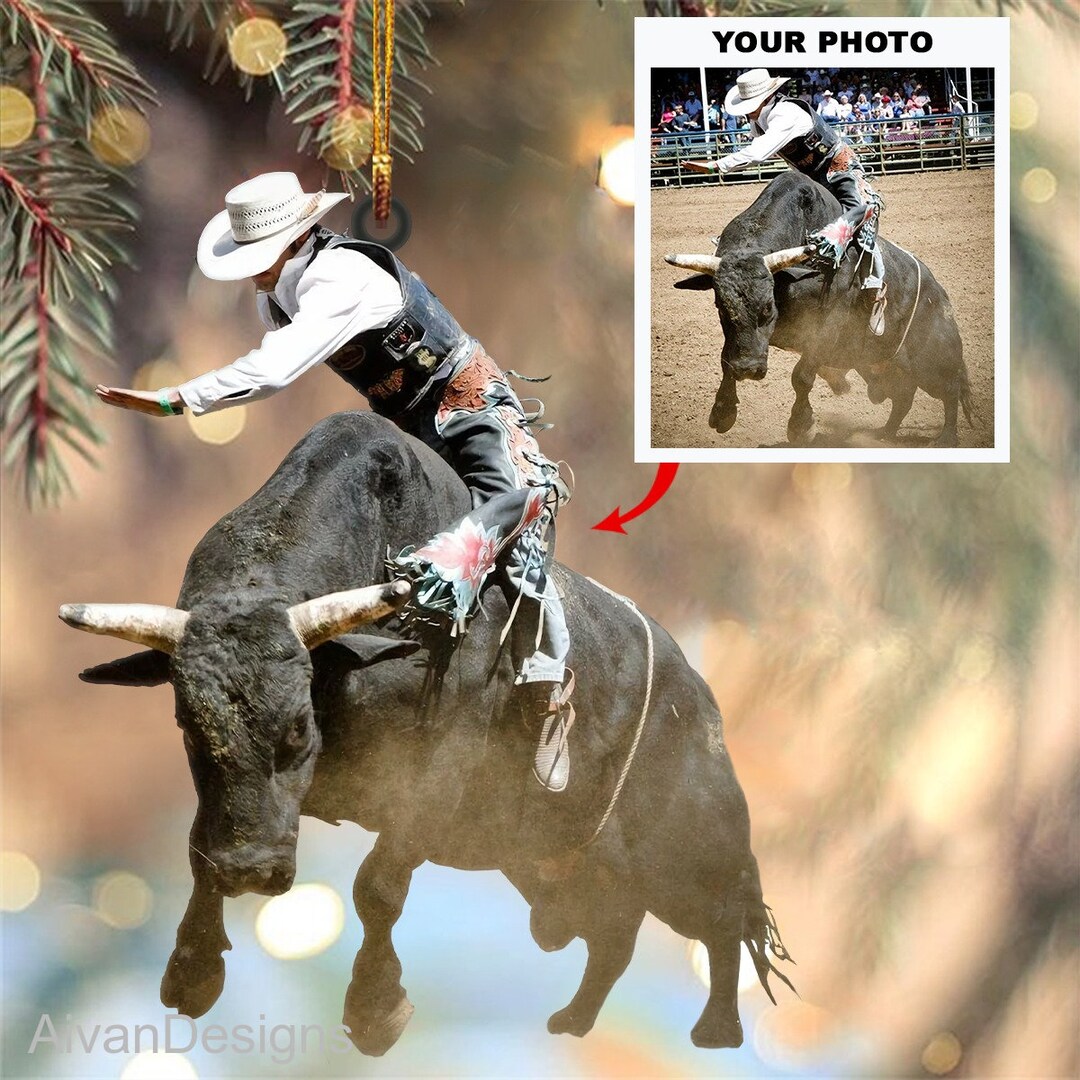 Personalized Cowboy Upload Photo Christmas Ornament, Bull Fighter, Bull ...