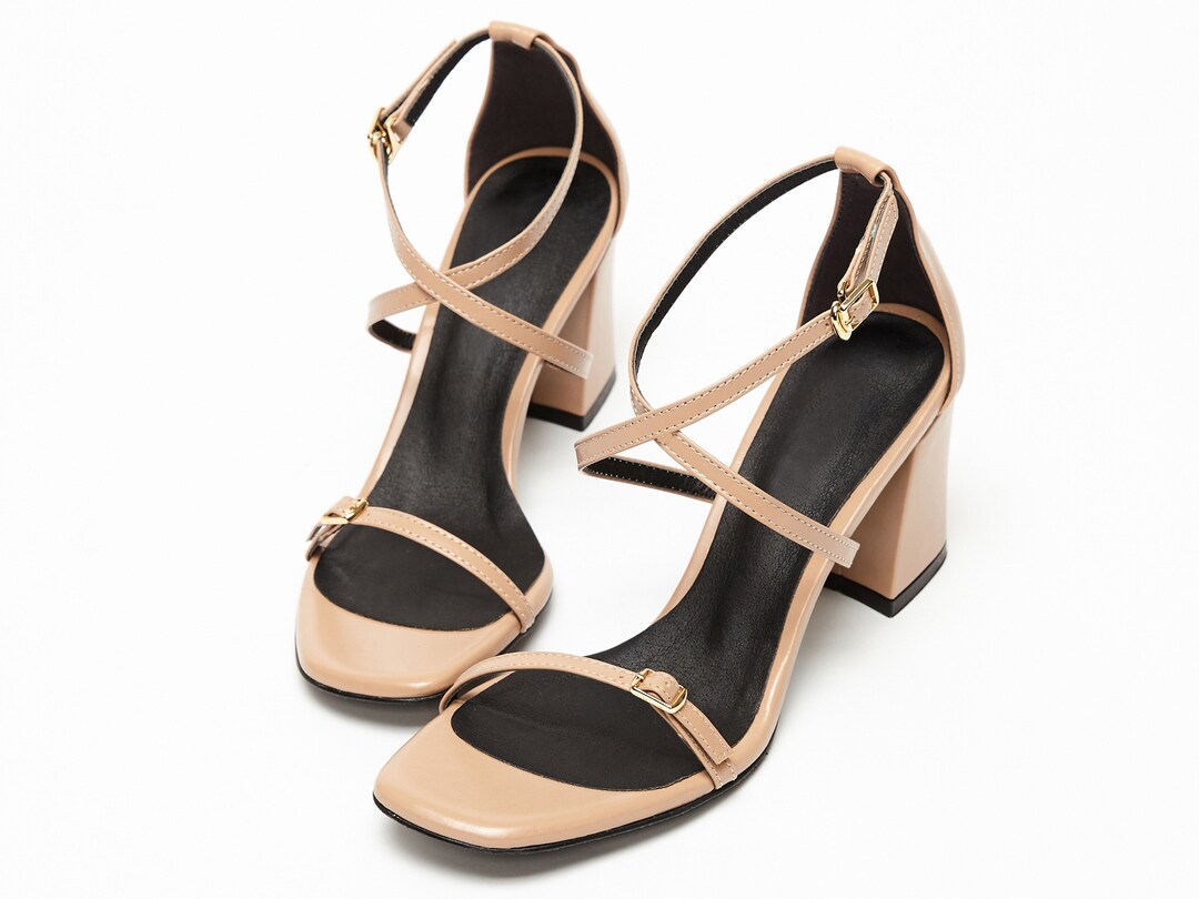 Interlocked Ankle Strap Sandals, Women's Handmade Leather Shoes, 2 ...