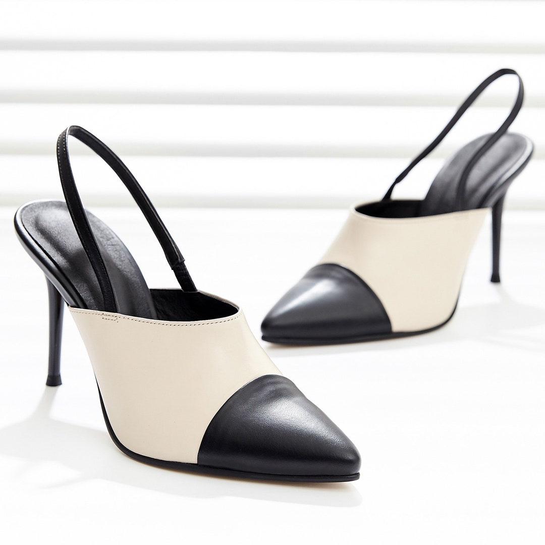 Pointed-toe Slingback Stiletto Pumps, Women's Handmade Leather Shoes, 2 ...