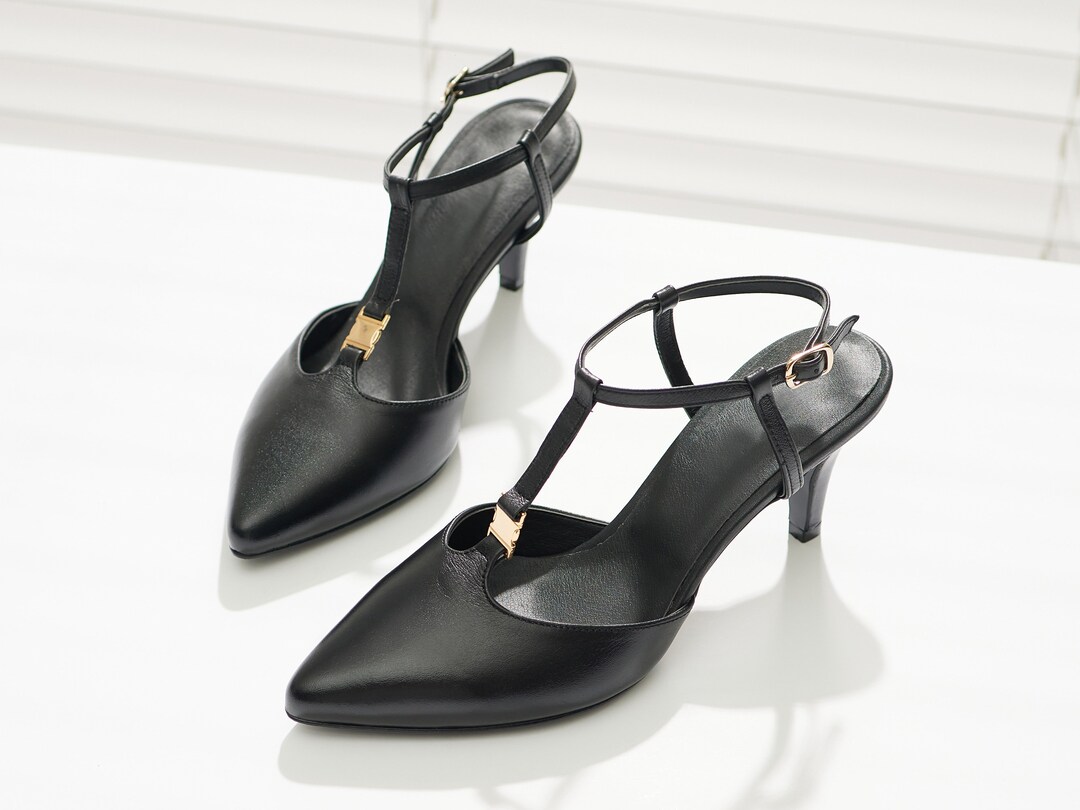 Pointed-toe T-strap High Heel Pumps, Women's Handmade Leather Shoes ...