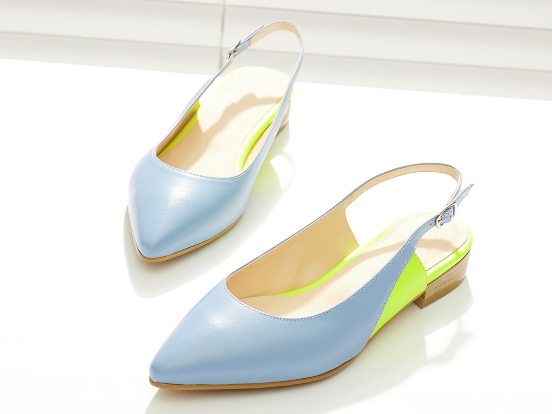 Two Tone Pastel Slingback Flat Sandals, Women's Handmade Leather Shoes ...