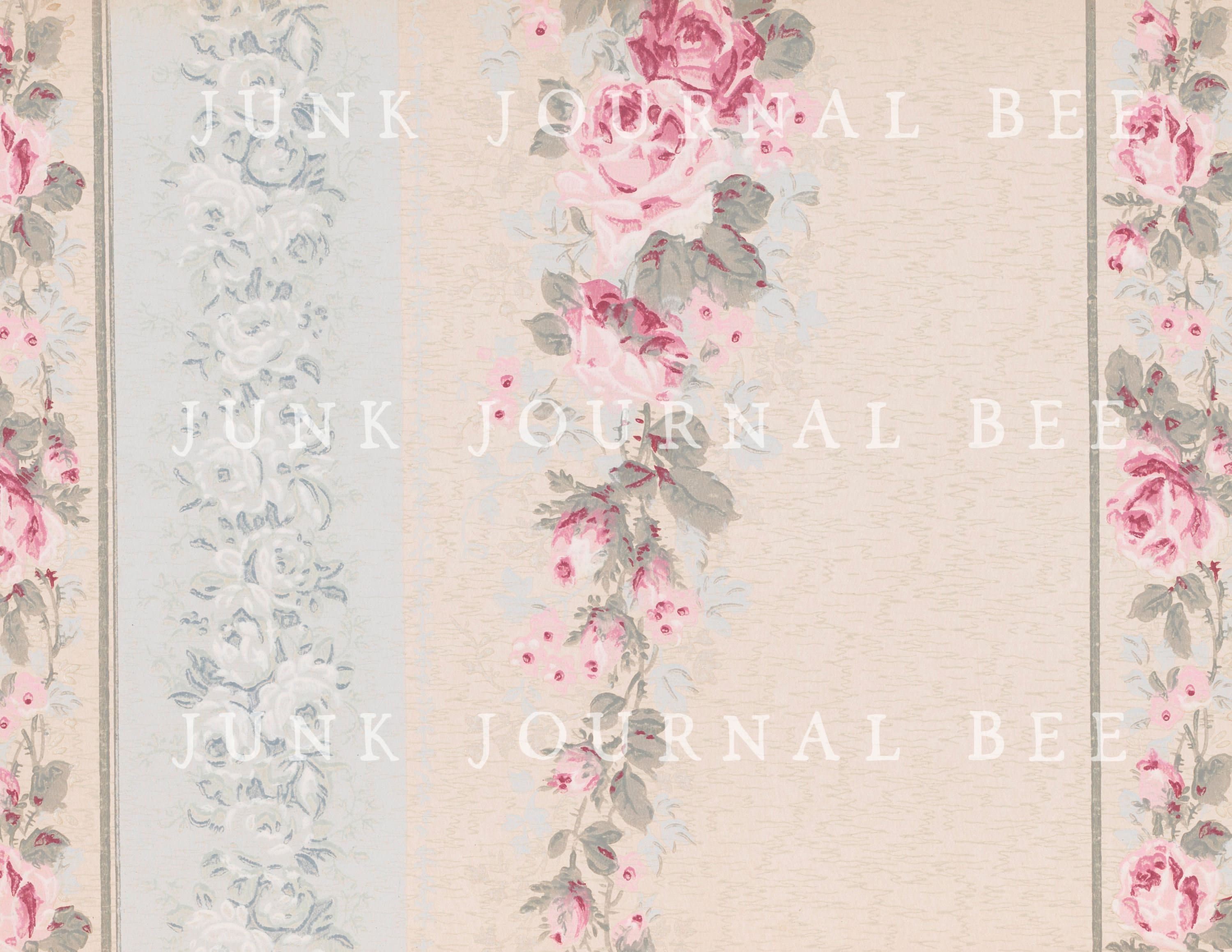 Vintage Wallpaper Junk Journal Digital Kit, Pink Rose Wallpaper Journal ...