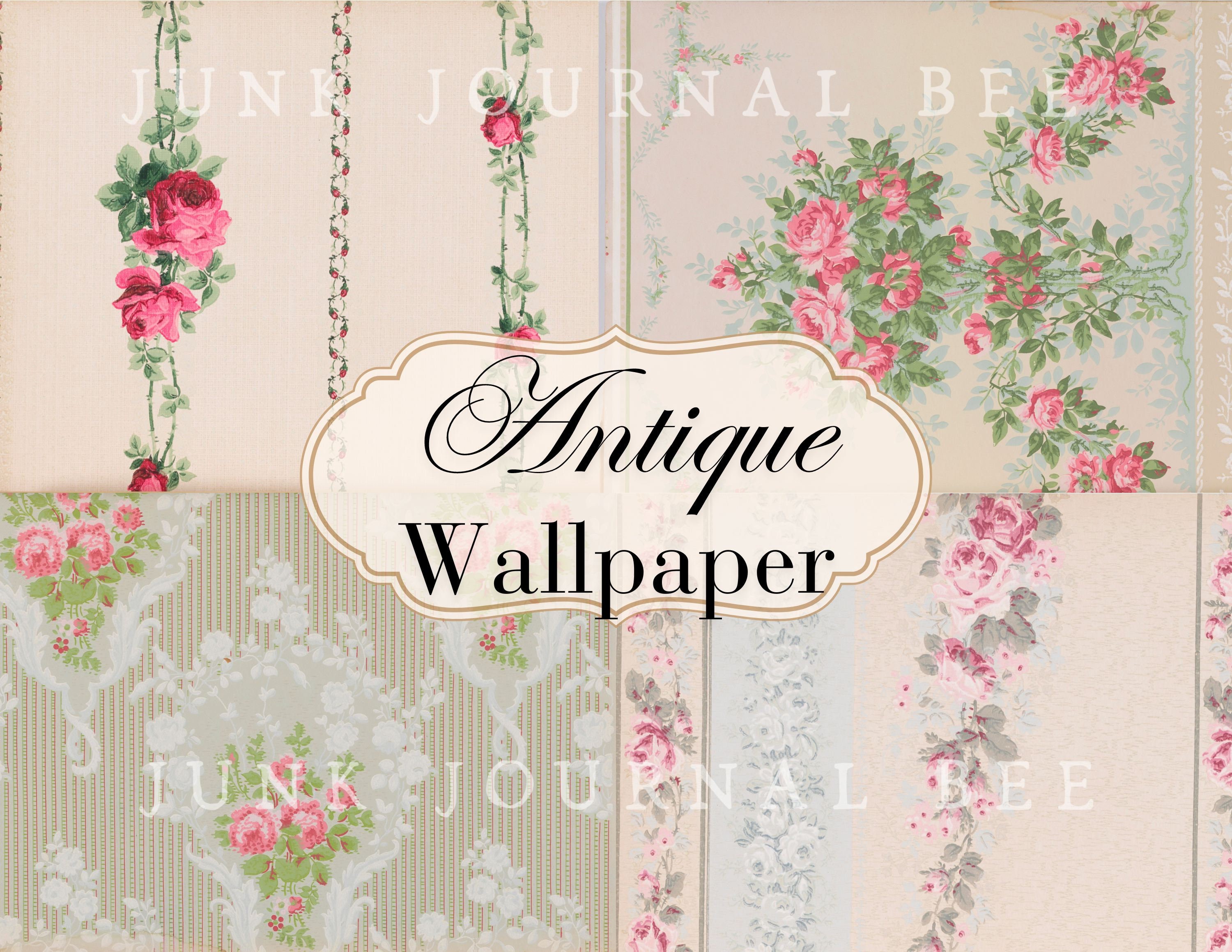 Vintage Wallpaper Junk Journal Digital Kit, Pink Rose Wallpaper Journal ...