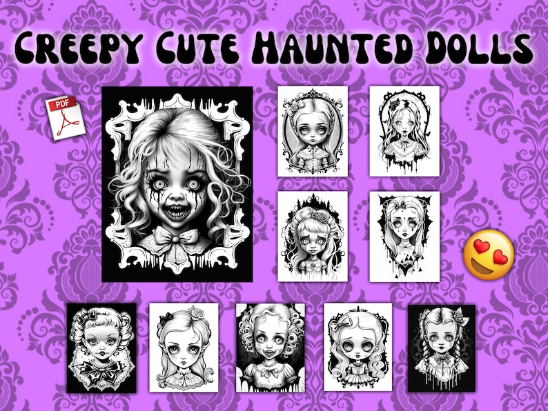 10 Creepy Cute Haunted Dolls Coloring Pages Printable Etsy