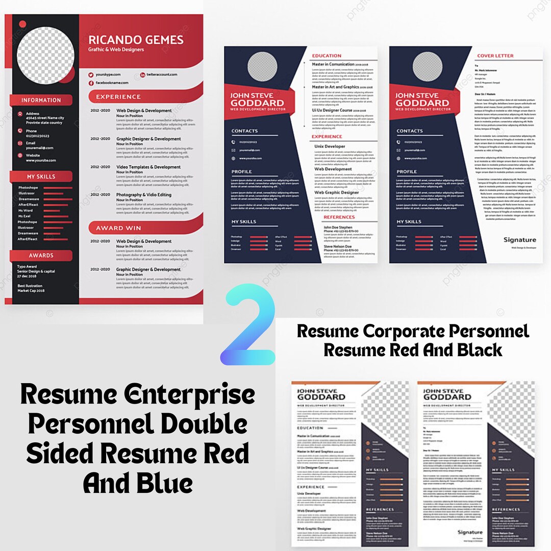Resume Enterprise Personnel Double Sided Resume Red and Blue, Resume ...