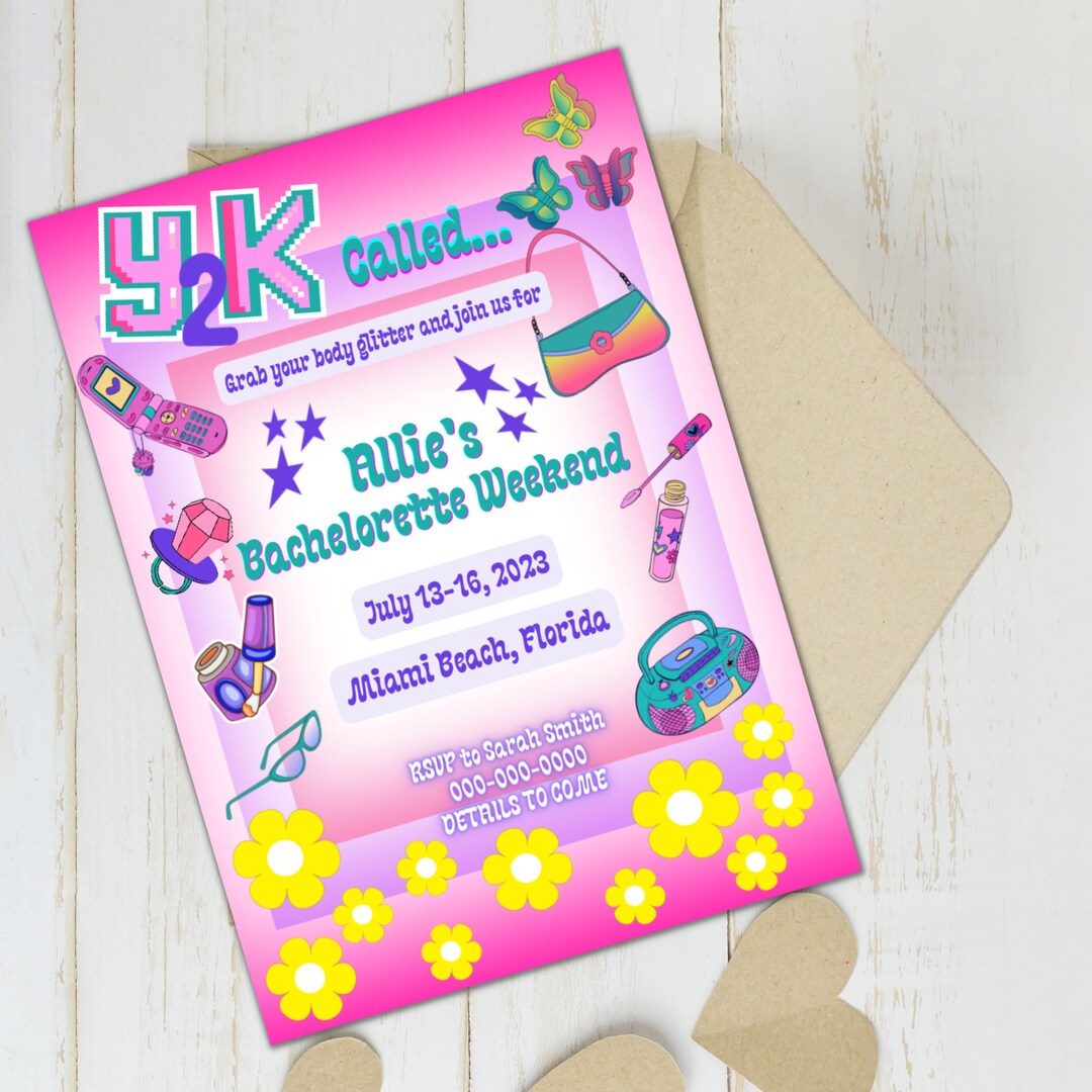 Y2K Bachelorette Invitation Template, Y2k Party Invitation Template ...