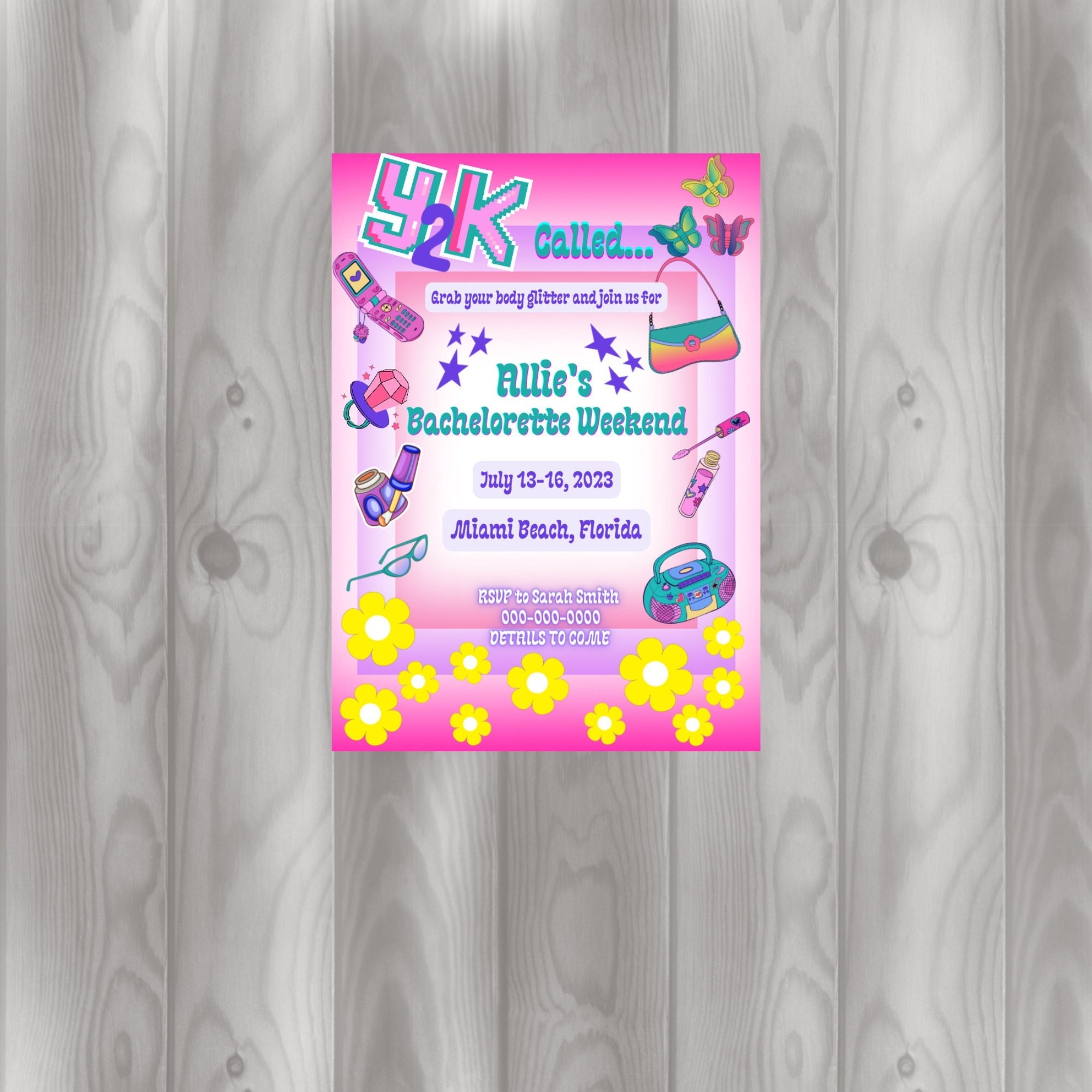 Y2K Bachelorette Invitation Template Y2k Party Invitation - Etsy