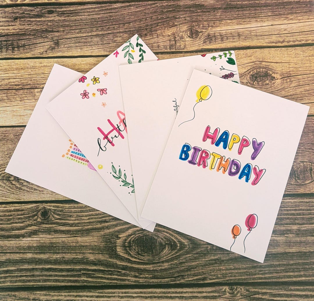 Handmade Colorful Birthday Cards (4pk), Spring Birthday Cards ...