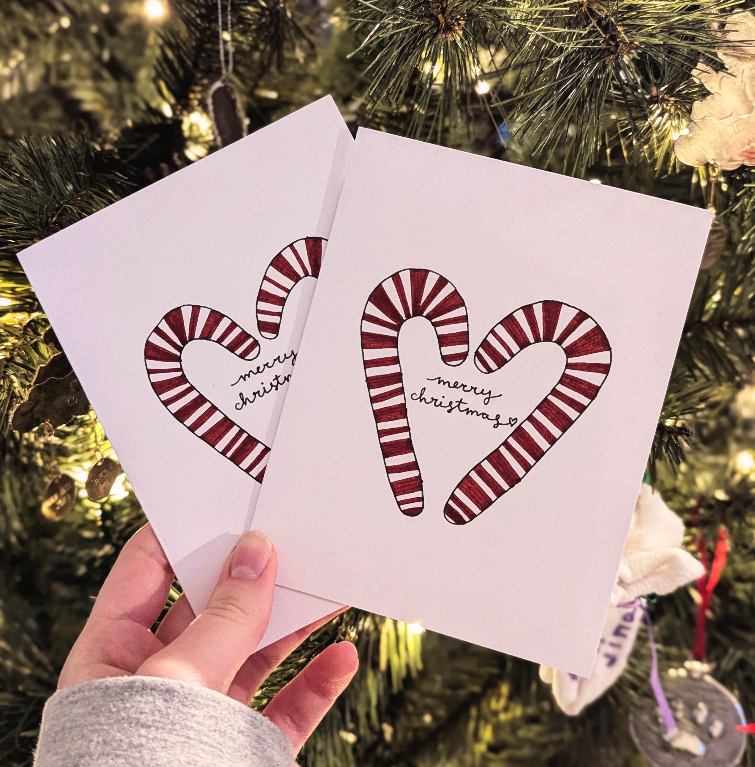 Hand-painted Candy Cane Christmas Cards - Etsy