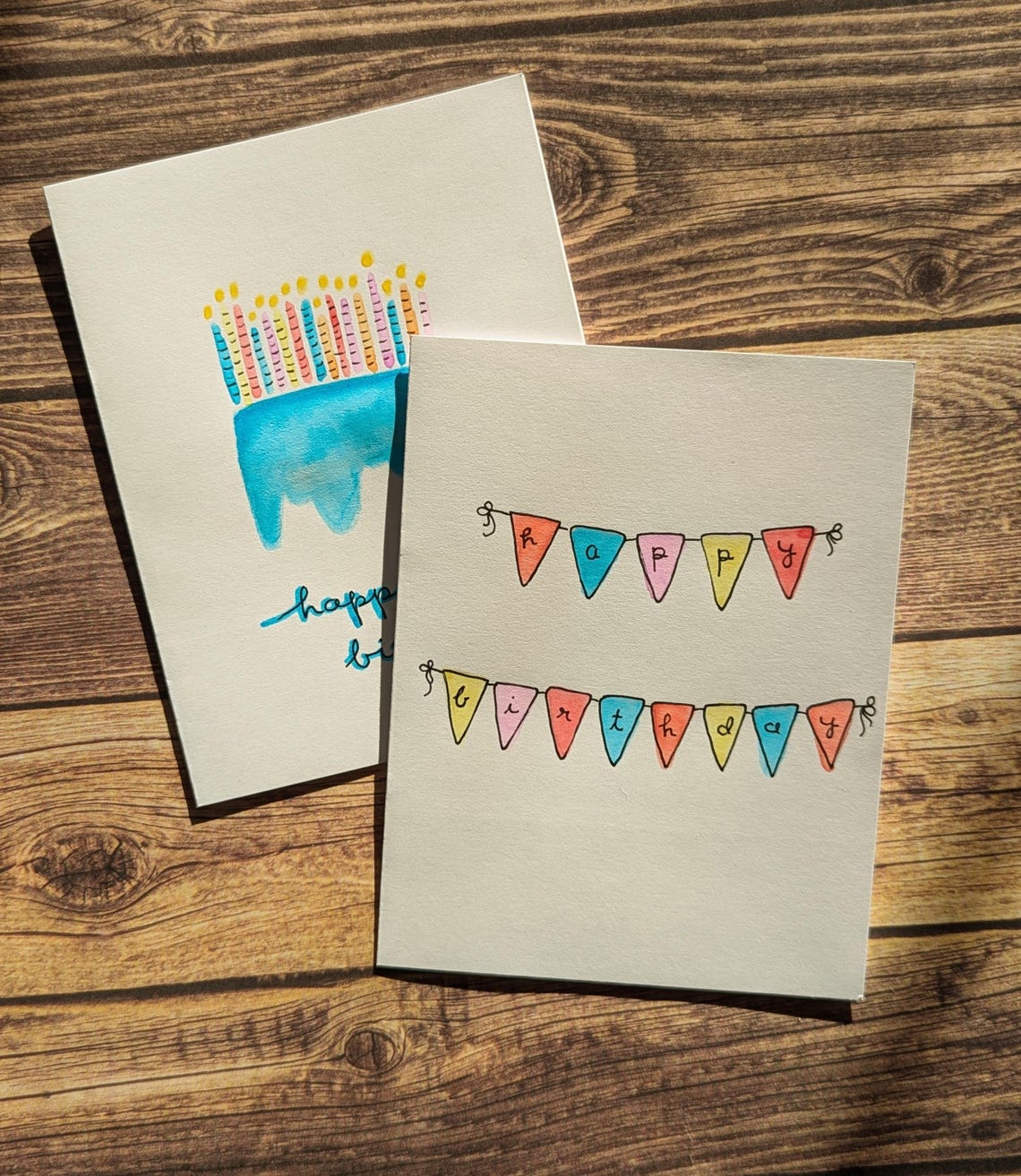Watercolor Birthday Card Set: Cake & Banner Cards - Etsy