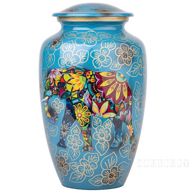 Elephant Funeral Cremation Urn Hand Painted Made in Aluminum Large ...