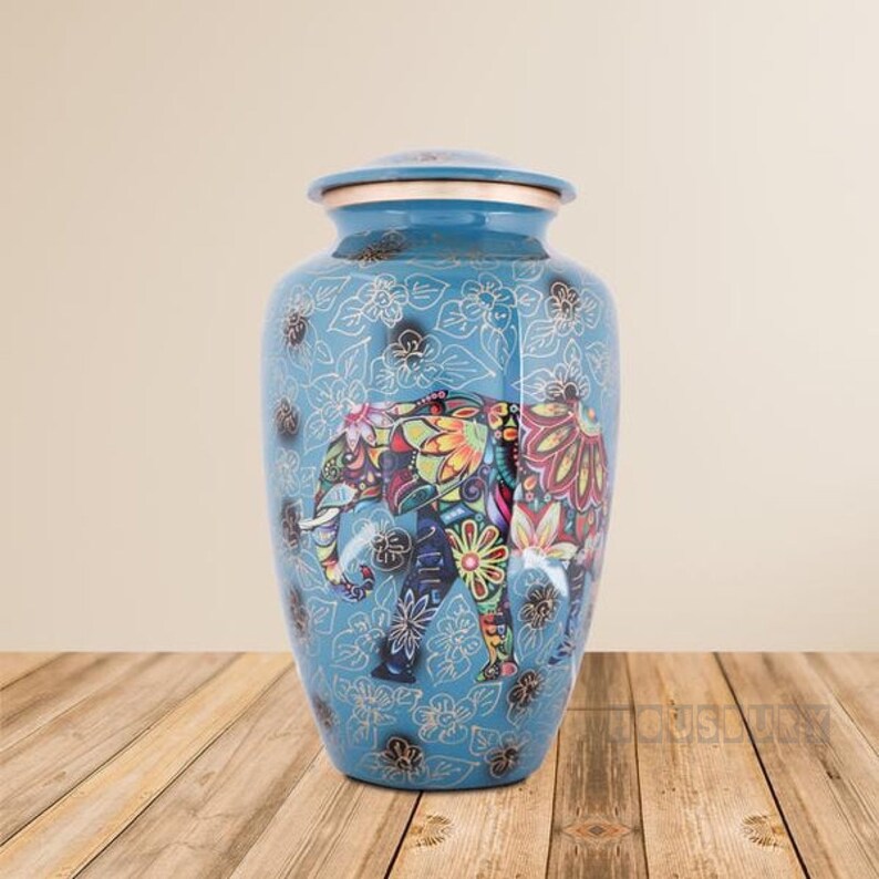 Elephant Funeral Cremation Urn Hand Painted Made in Aluminum Large ...