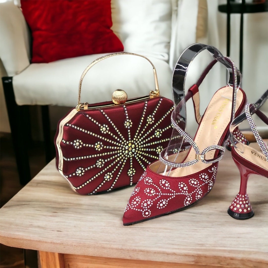 Red Heels and Bag Set Glitter Ruby Red Holiday Pumps Wine - Etsy
