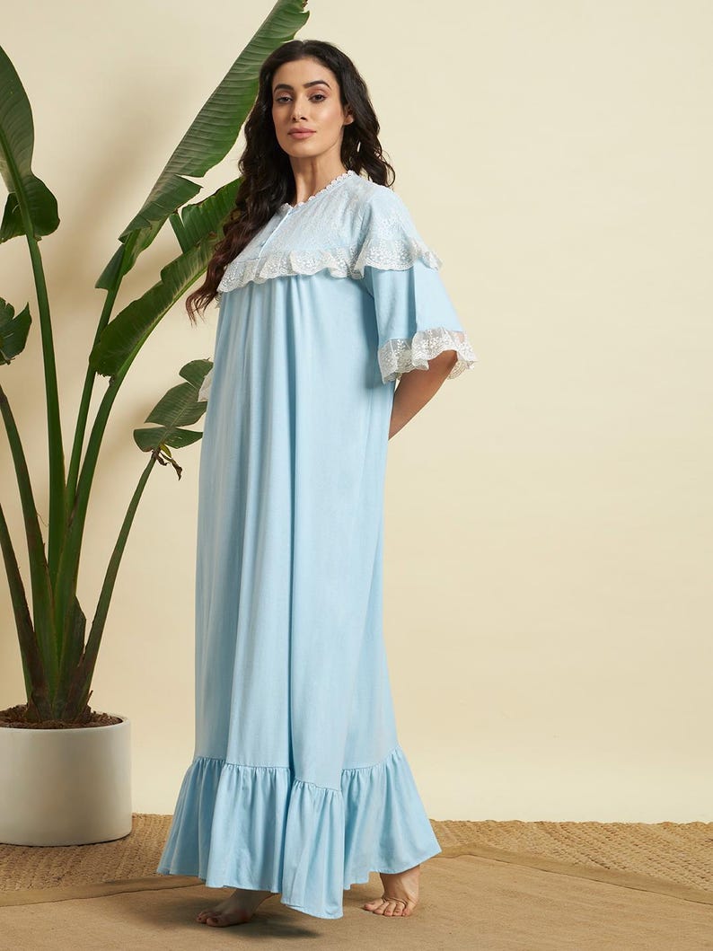 Women’s Hosiery Cotton Nighty – Long Lace Detail Sleep Dress, Victorian ...