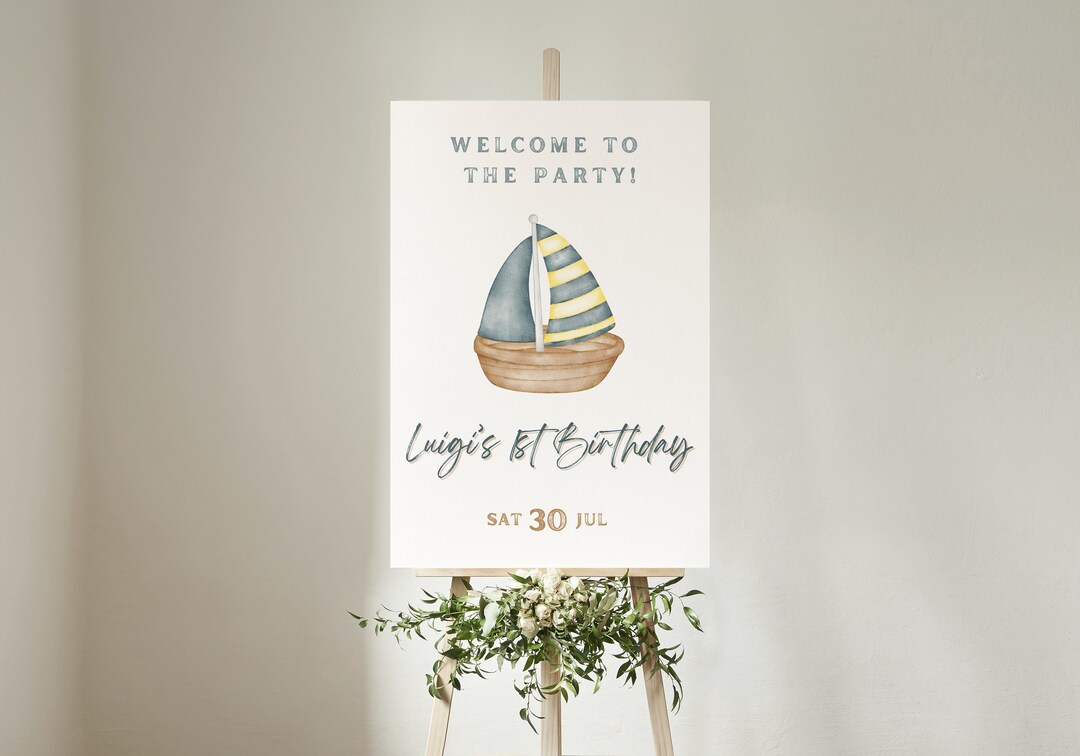 Editable Sailboat Birthday Welcome Sign Board Template Printable ...