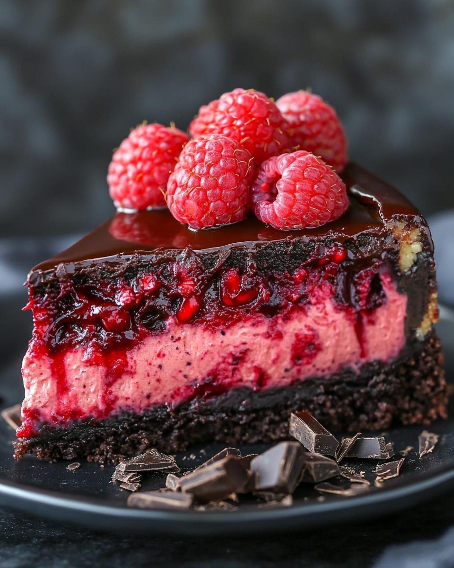 Dark Chocolate Raspberry Ripple Cheesecake Recipe | Decadent Dessert ...