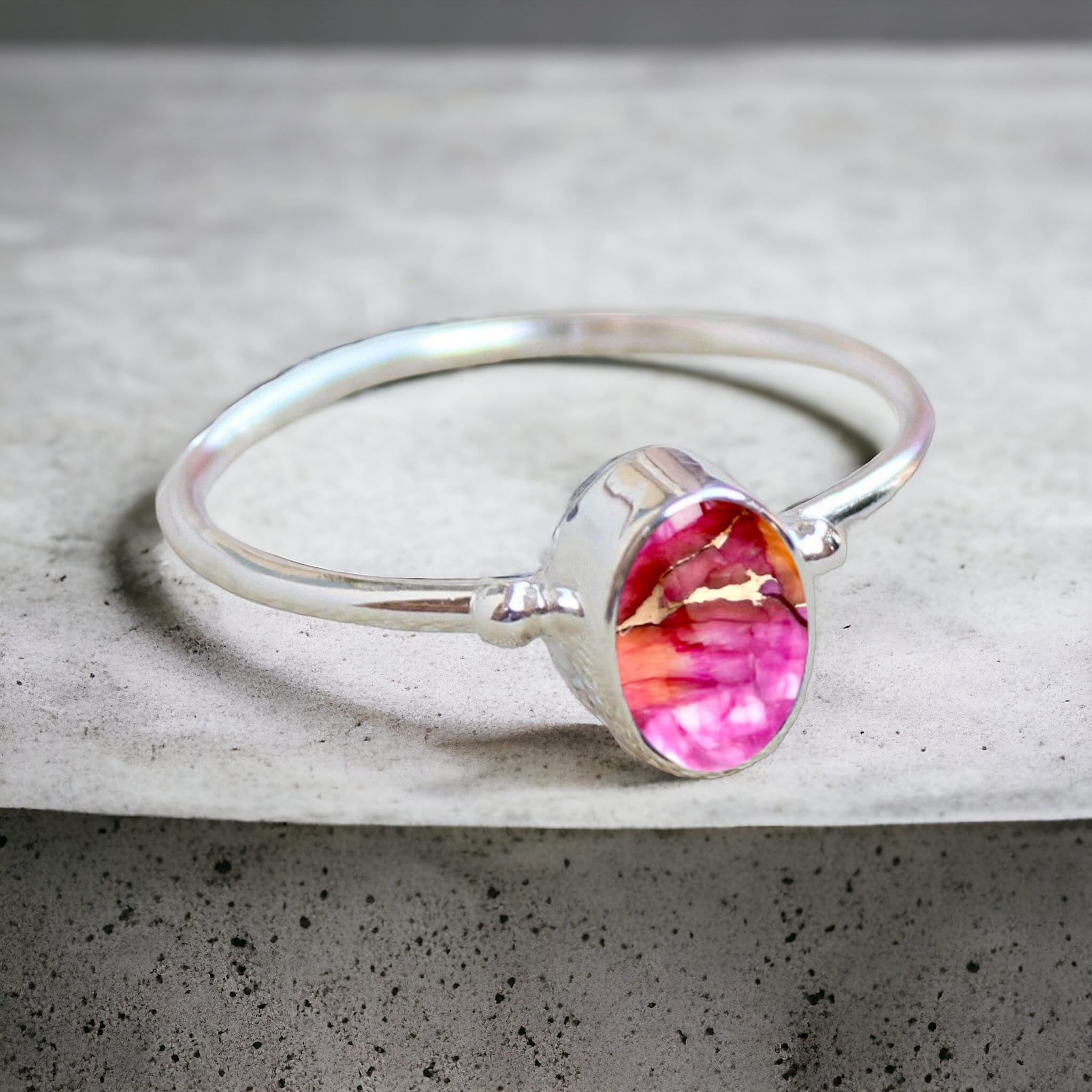 Kingman Pink Dahlia Turquoise Ring Kingman Oyster Turquoise Ring Pink ...