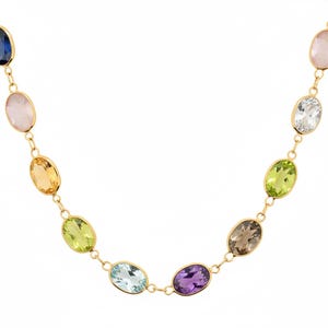 Colorful Gemstone Necklace: 14k Gold Plated Sterling Silver, Elegant ...