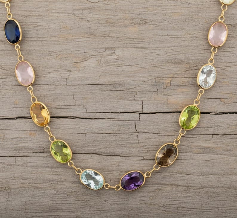 Colorful Gemstone Necklace: 14k Gold Plated Sterling Silver, Elegant ...