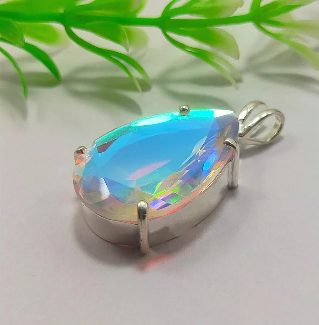 Teardrop Angel Aura Quartz Pendant: 925 Sterling Silver Handmade ...