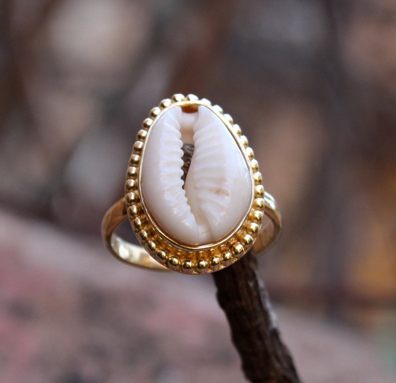 Cowrie Shell Ring: 925 Sterling Silver, Gold Statement Ring - Etsy ...