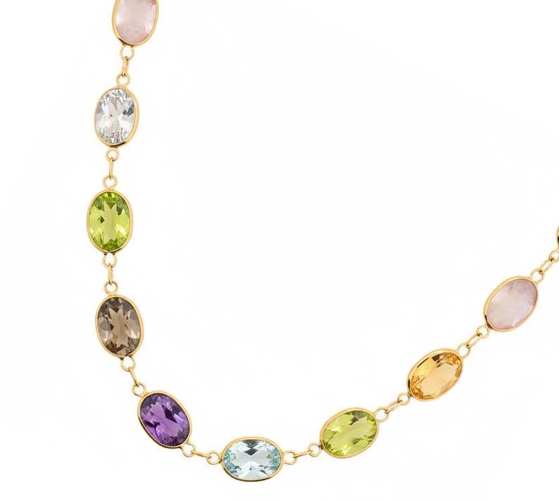 Colorful Gemstone Necklace: 14k Gold Plated Sterling Silver, Elegant ...