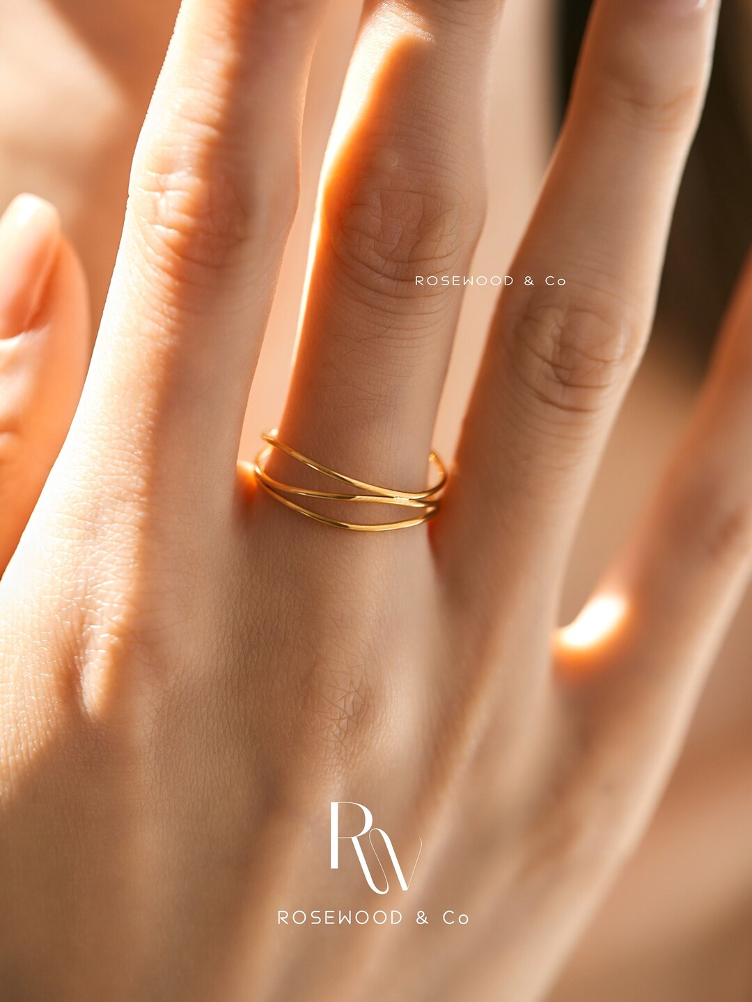 Waterproof Gold Thin Triple Band Ring, Non Tarnish Super Thin Ring, Minimalist Stackable Ring ...