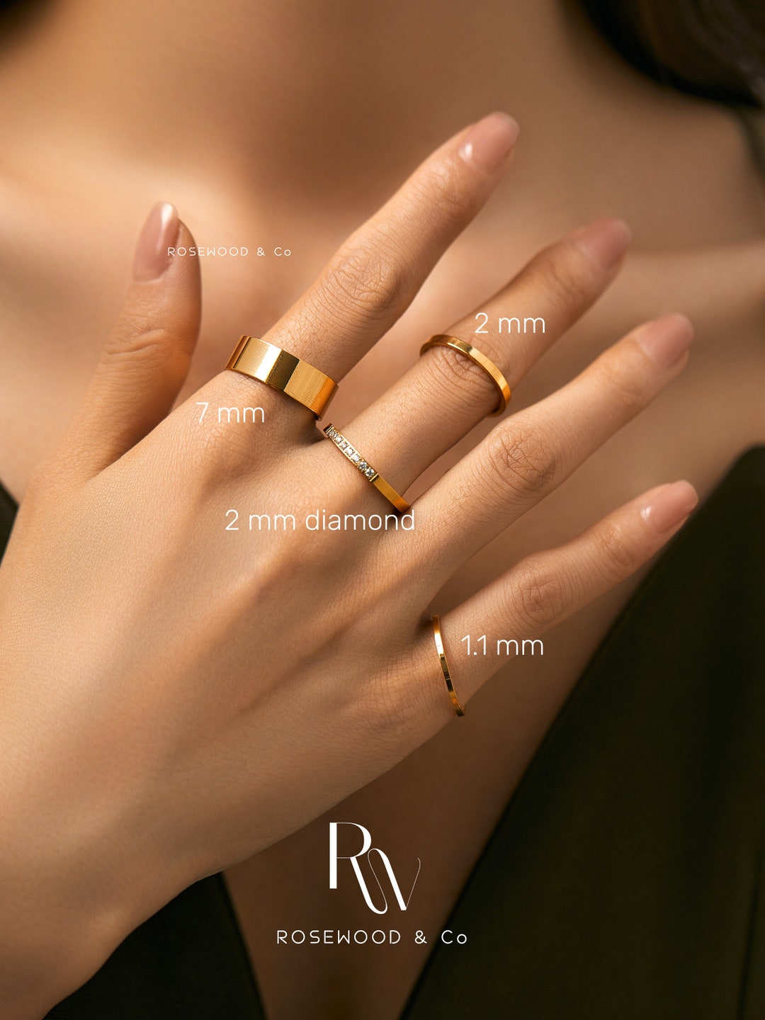 Non Tarnish Gold Band Ring, Waterproof Gold Diamond Band Ring, 18K Gold Plated Thin Band Ring, 0 ...