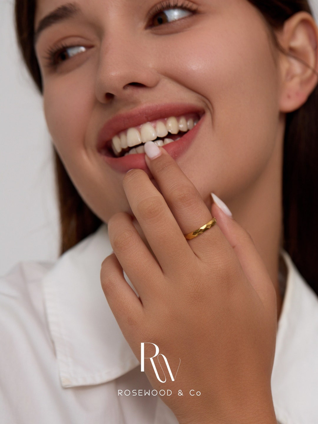 Non Tarnish Gold Rhombus Band Ring, Waterproof Gold Band Ring ...