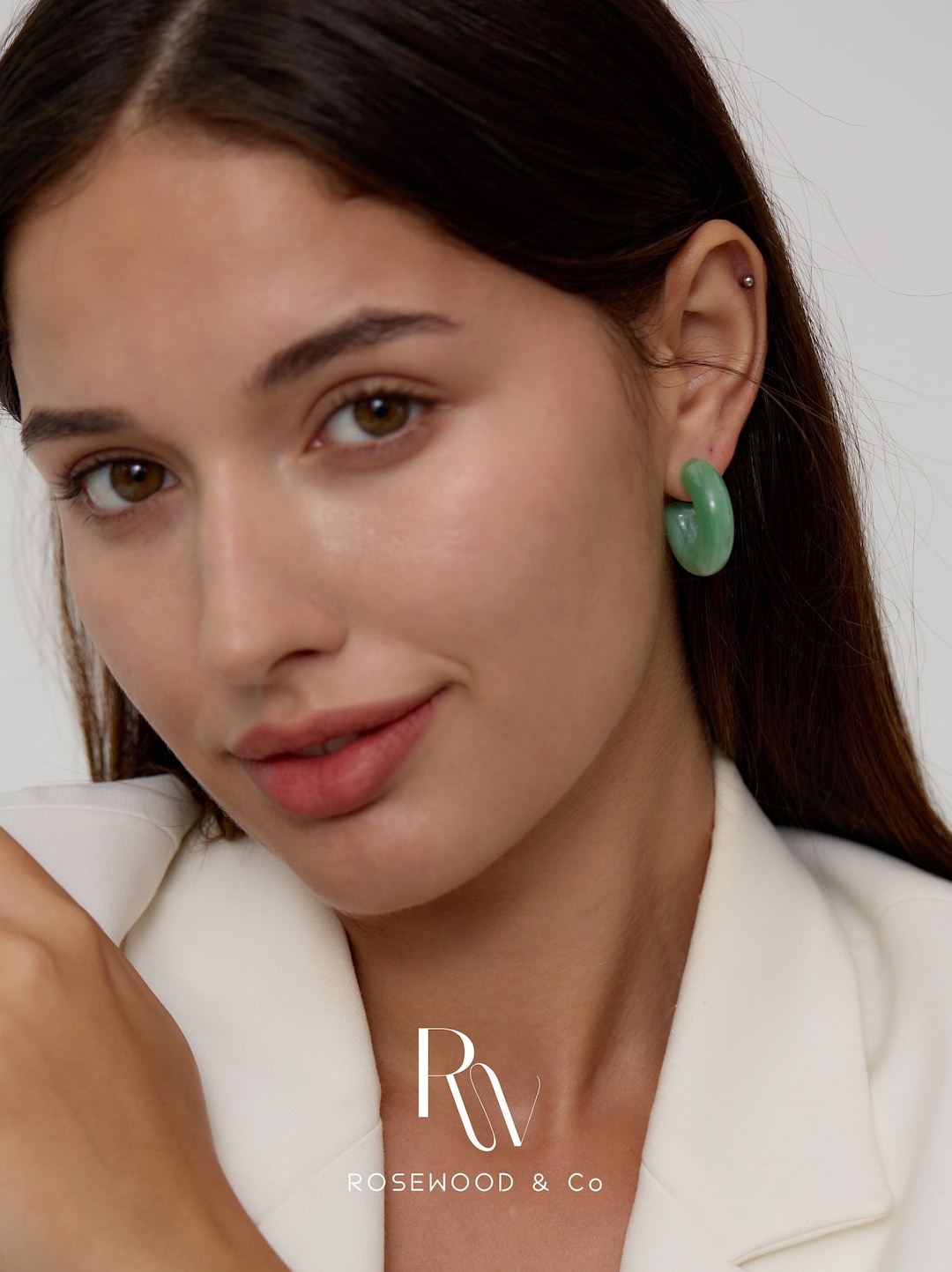 Green Jade Color Hoops, Light Weight Green Hoop Earrings, Acrylic Jade ...