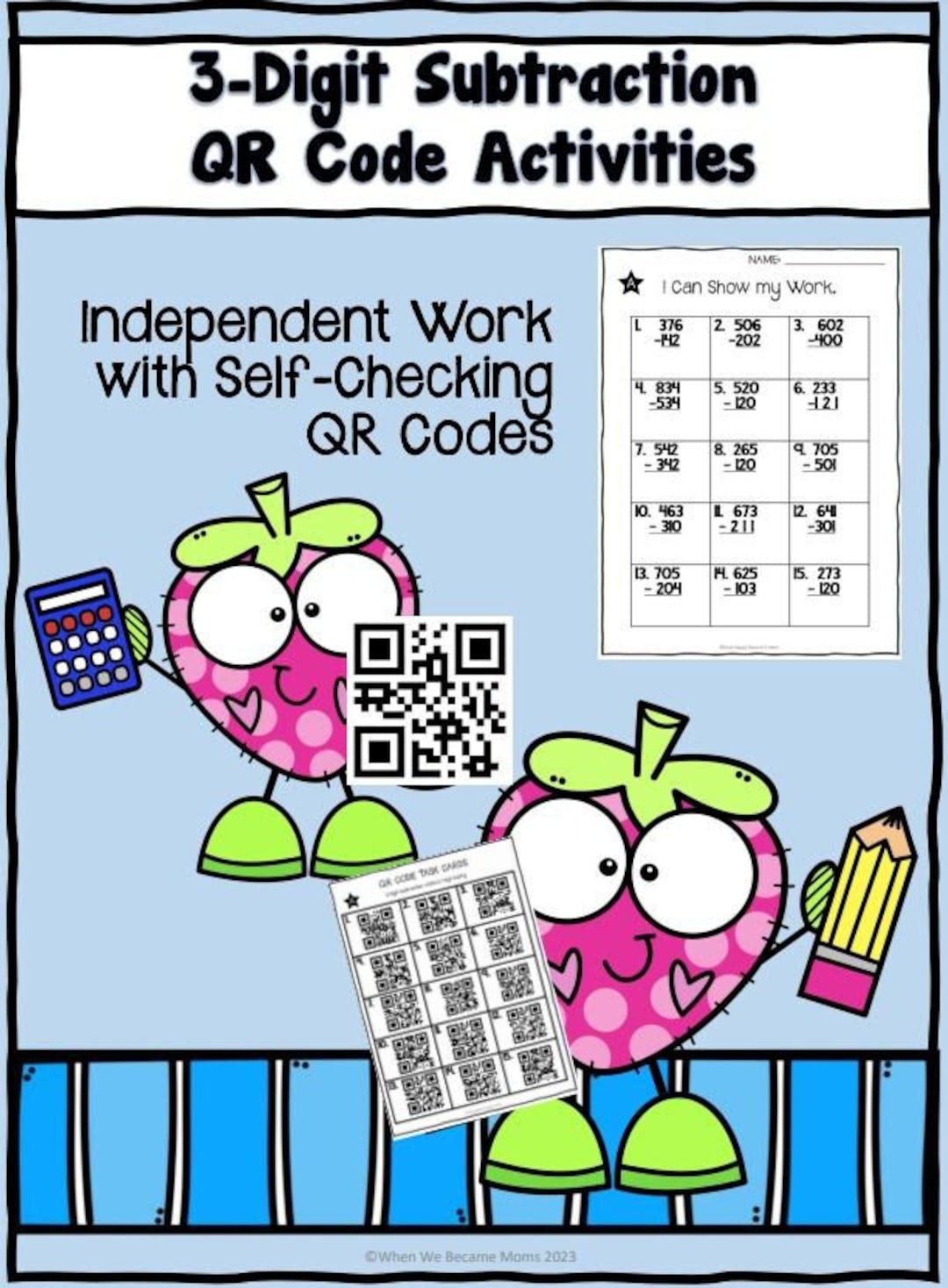 3-digit Subtraction With and Without Regrouping QR Code Task Cards ...