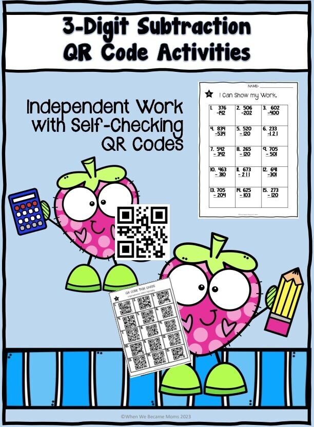 3-digit Subtraction With and Without Regrouping QR Code Task Cards ...