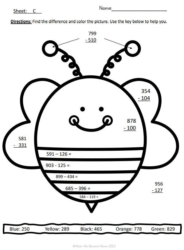 3-digit Addition and Subtraction With and Without Regrouping Coloring ...