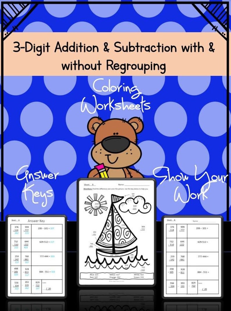 3-digit Addition and Subtraction With and Without Regrouping Coloring ...