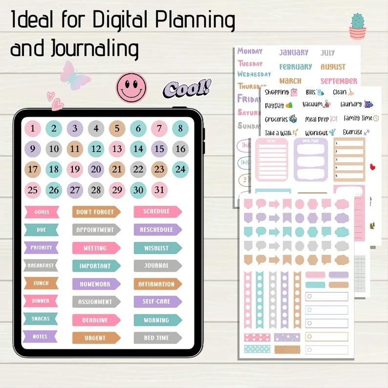 Digital Planner Digital Stickers - 350+ Stickers, Goodnotes File, Pre ...