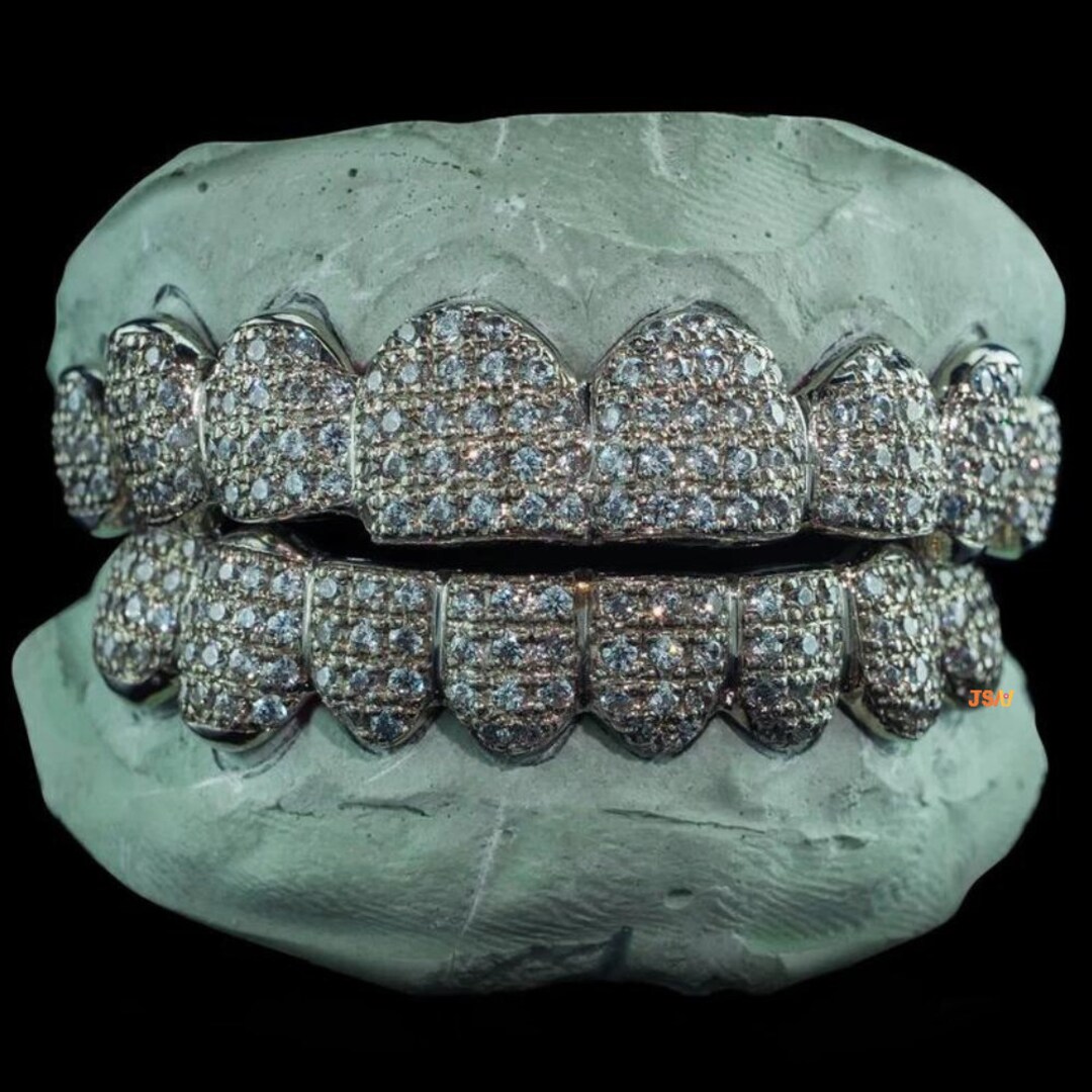 Custom 10k 14k Silver White Gold Diamond Teeth Grillz Dust Cut Slugs ...