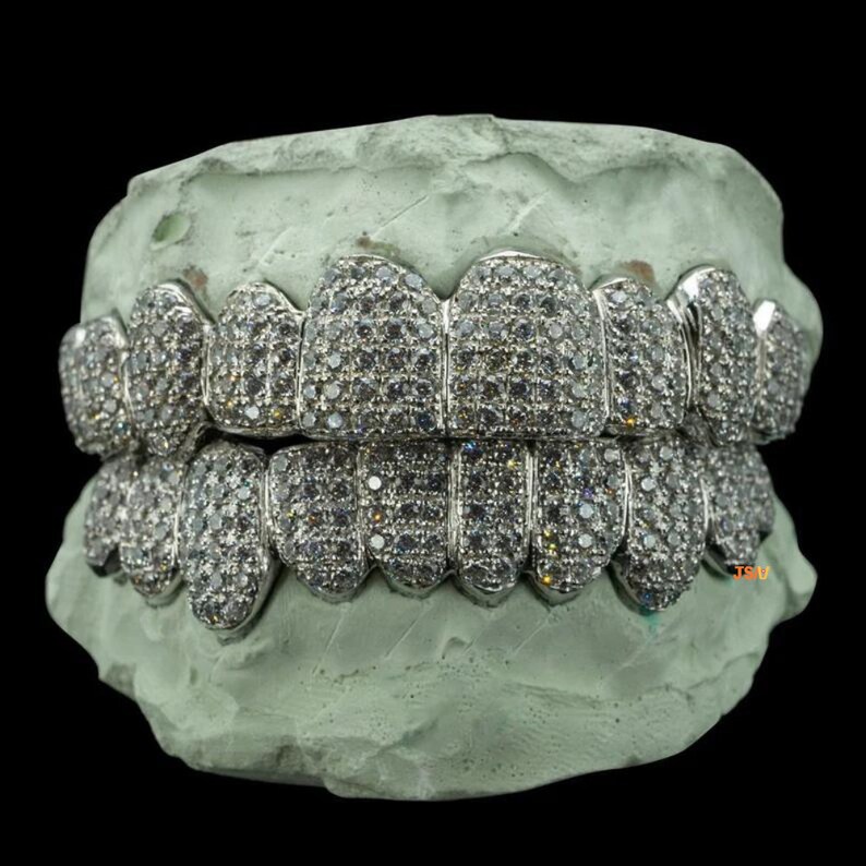 Custom 10k 14k Silver White Gold Diamond Teeth Grillz Dust Cut Slugs ...