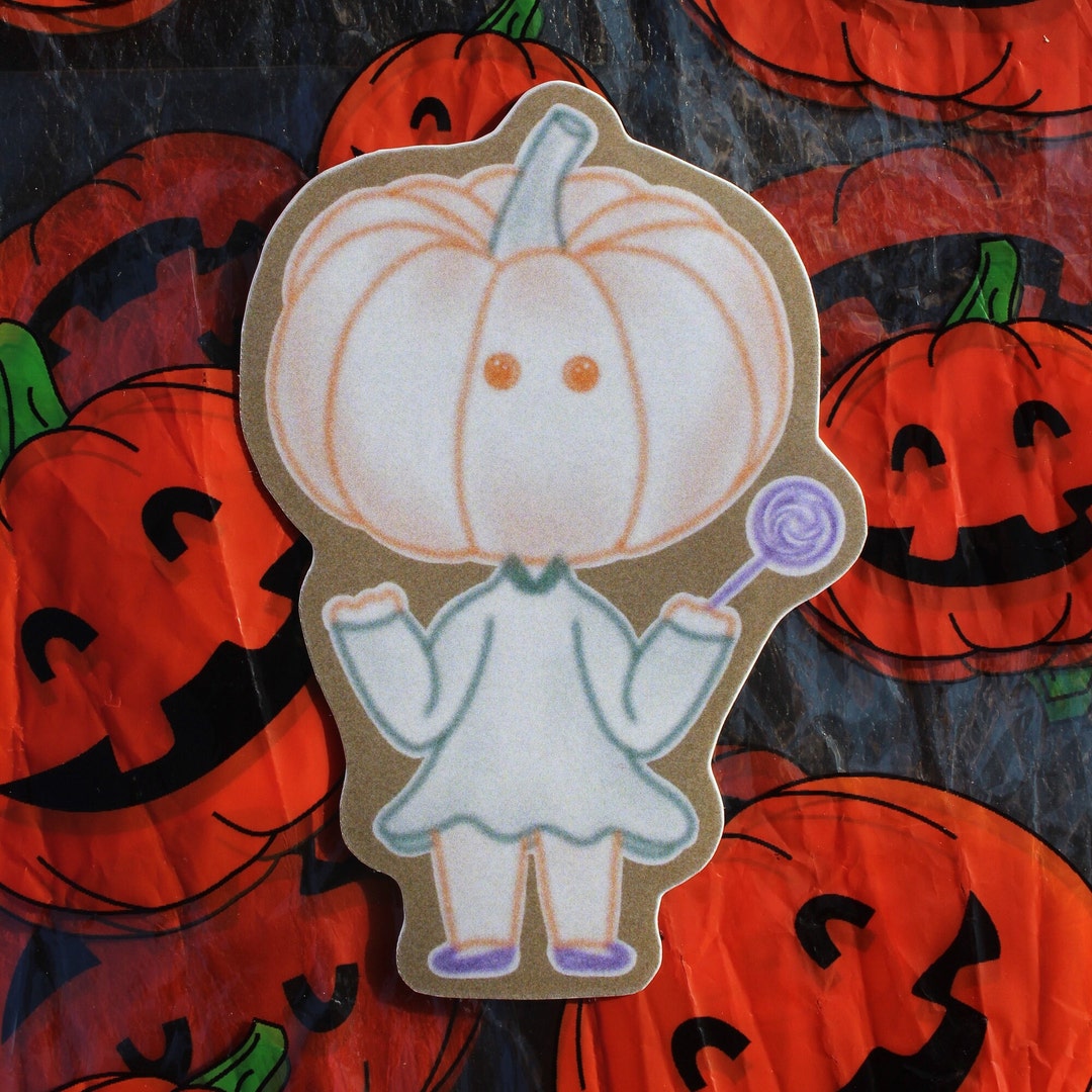 Halloween Cute Pumpkin Head Sticker, Vinyl, Handmade - Etsy