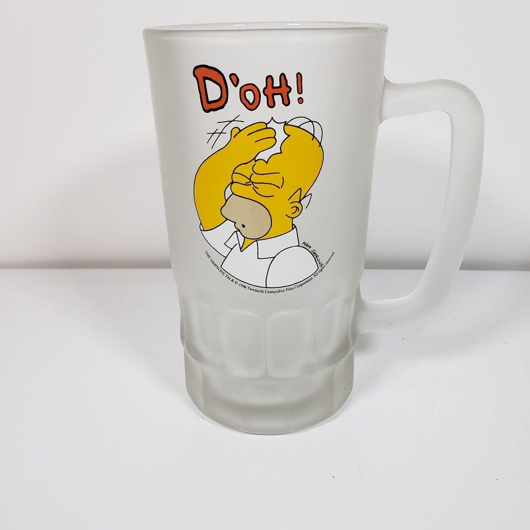 VINTAGE the Simpsons 1996 Homer Simpson 20oz Frosted Glass Mug Stein ...
