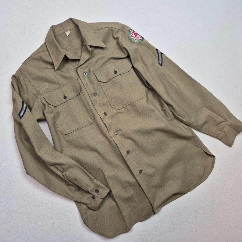 US Army Field Shirt Sz 15/34 W/pvt 6th Army Patches Wwii-viet Nam ...