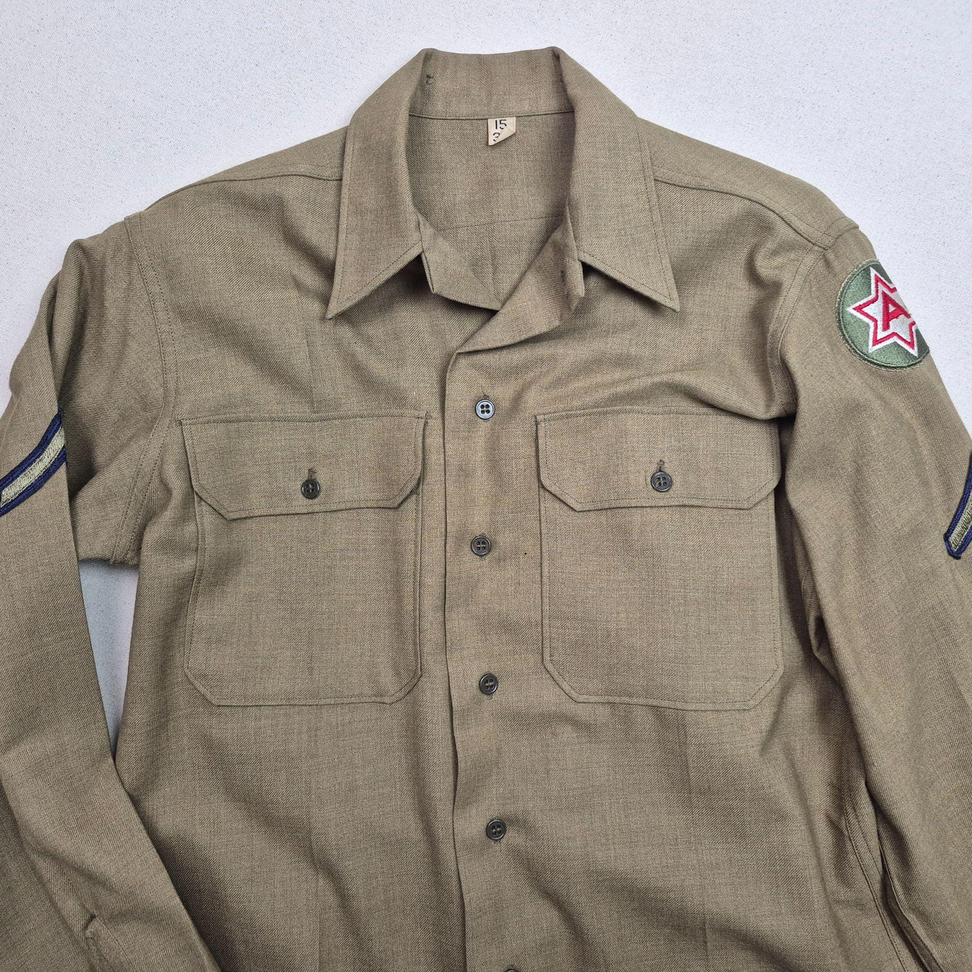 US Army Field Shirt Sz 15/34 W/pvt 6th Army Patches Wwii-viet Nam ...