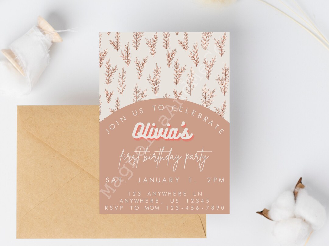 Boho Neutral Birthday Invitation - Canva Editable Invitation - Any Age ...