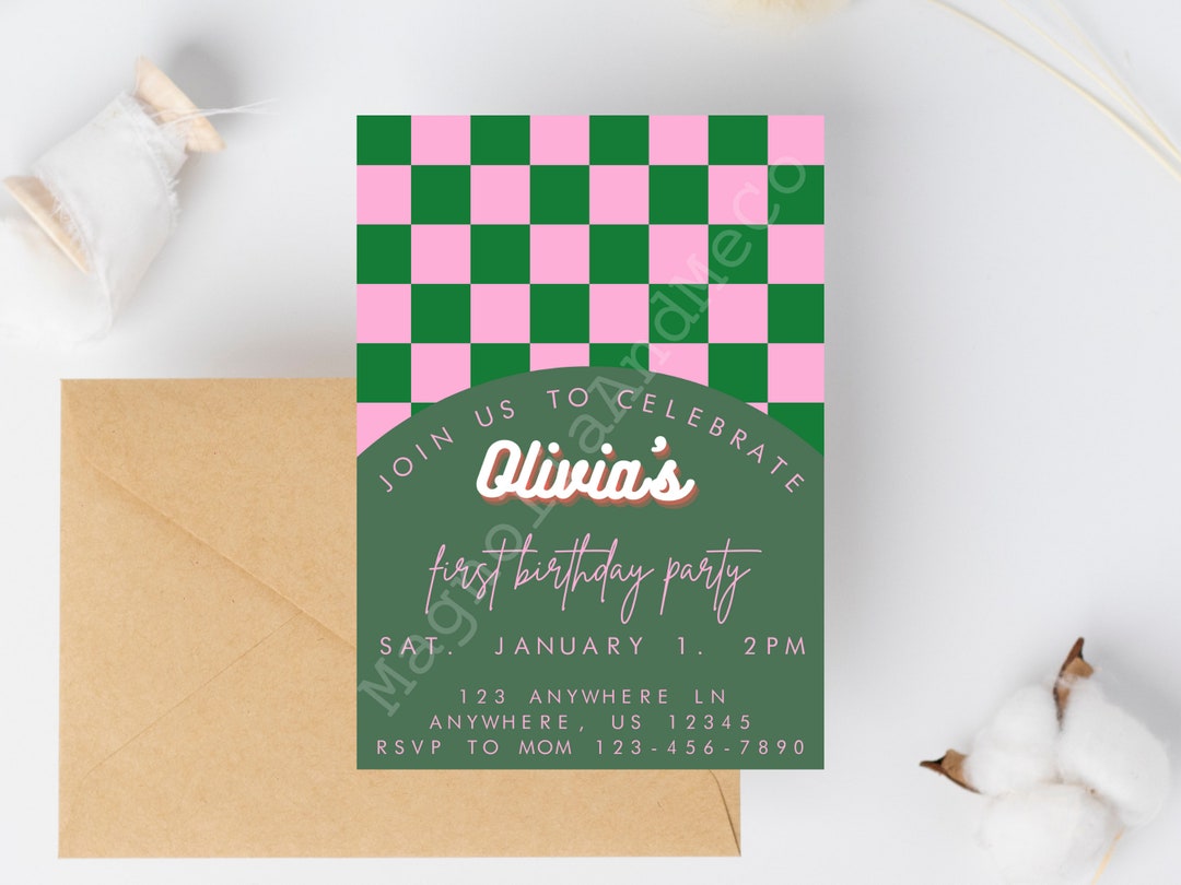 Checkered Birthday Invitation - Canva Editable Birthday Invitation ...