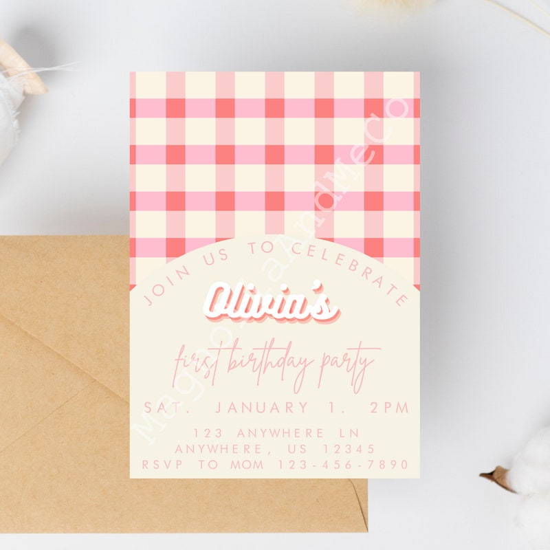 Gingham Invitation - Etsy