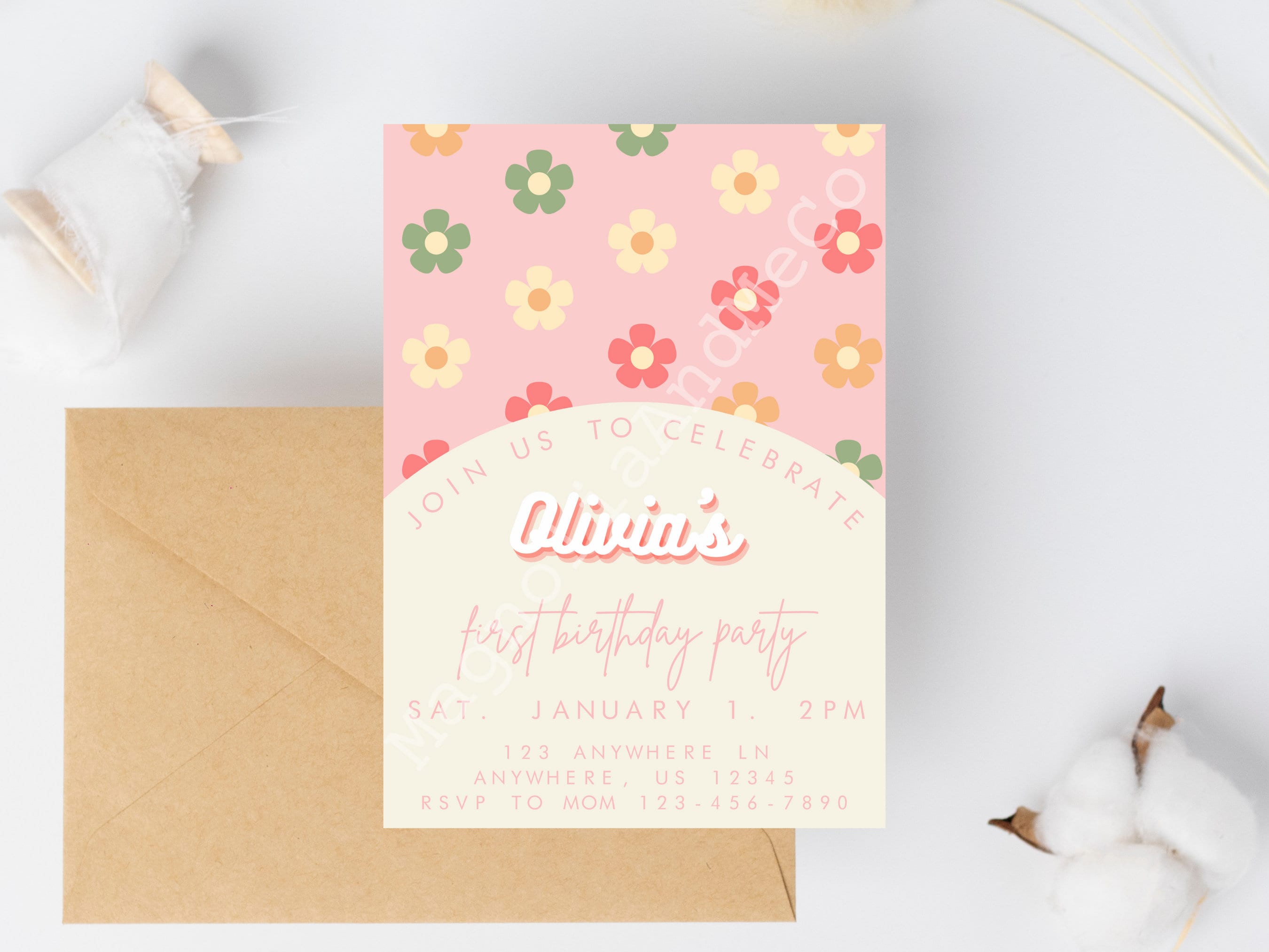 Flower Power Birthday Invitation - Canva Editable Invitation- Any Age ...