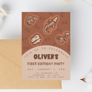 Dinosaur Fossil Birthday Invitation - Canva Editable Invitation - Any ...